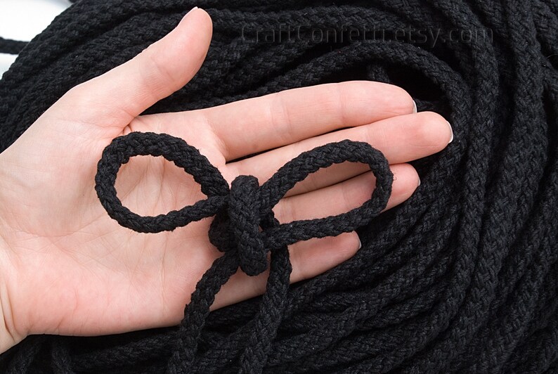 Black cotton rope 8mm. Braided cotton cord. Decorative rope. | Etsy