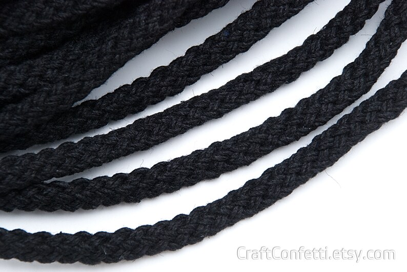 Black cotton rope 8mm. Braided cotton cord. Decorative rope. | Etsy