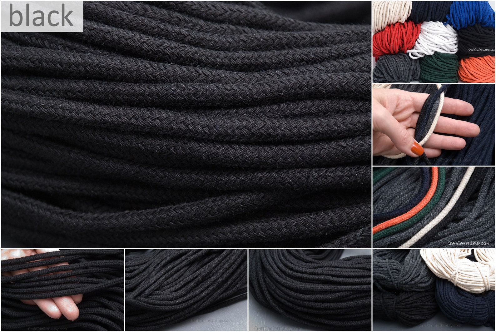 5mm Black Braided Cord 10yards Cotton Cord by the Yard - Etsy