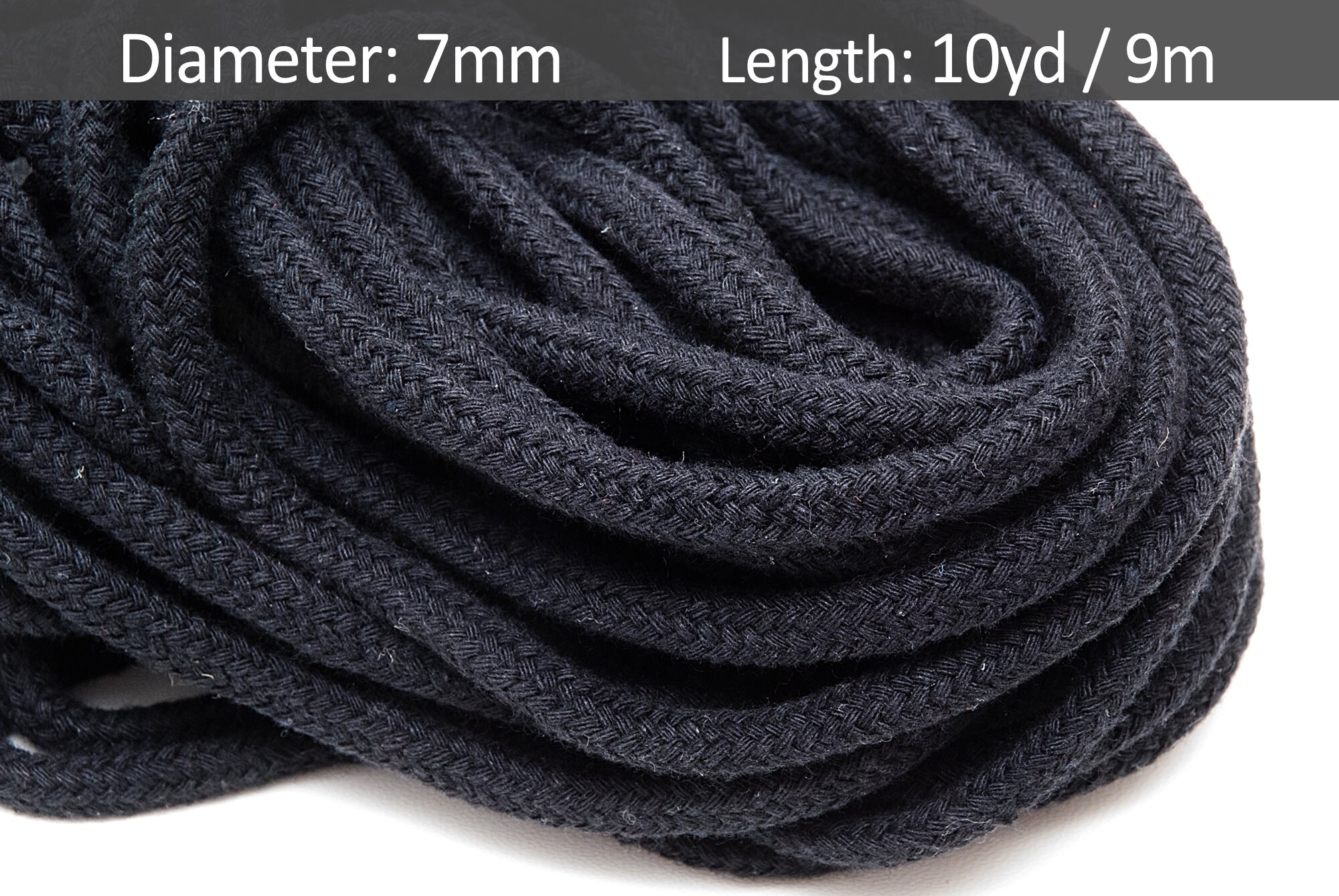 7mm Black cotton rope 30ft Cord with filling Drawstring raw | Etsy