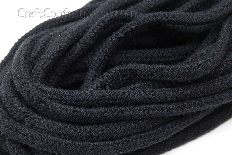 7mm Black Cotton Rope 30ft Cord With Filling Drawstring Raw - Etsy