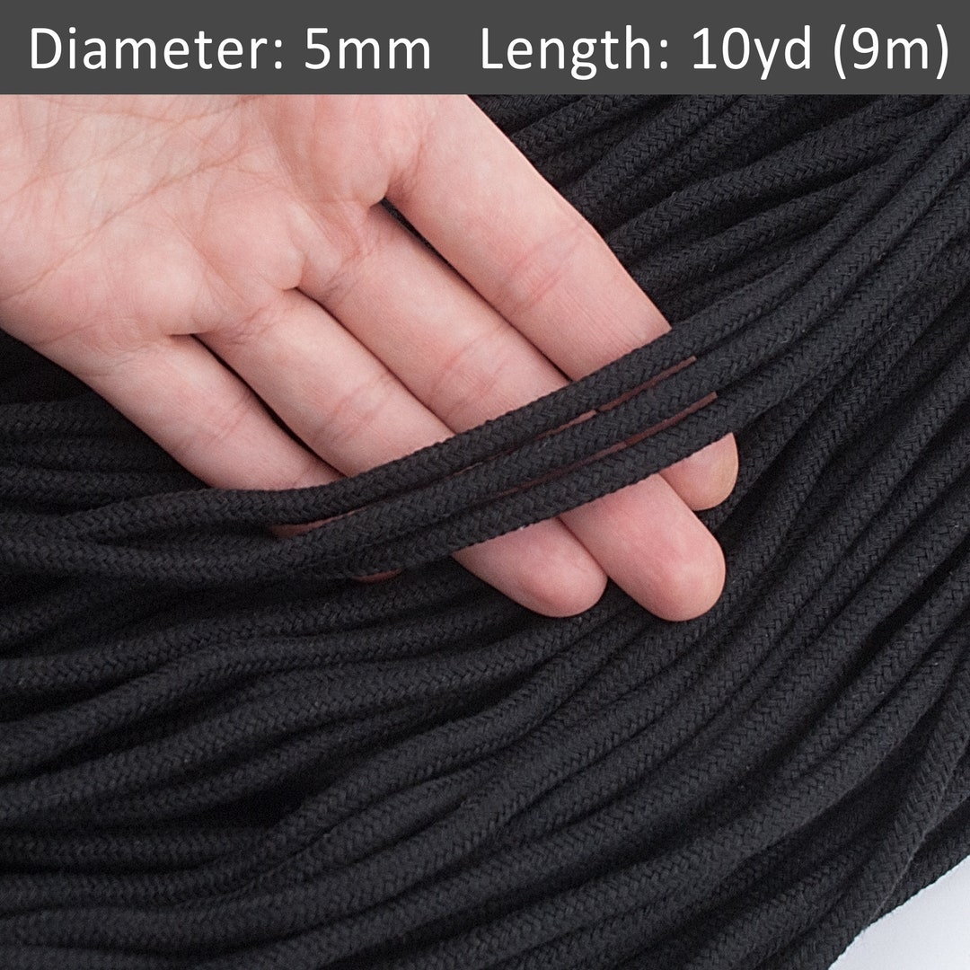 5mm Black Braided Cord 10yards, Cotton Cord by the Yard, Macrame Cord ...