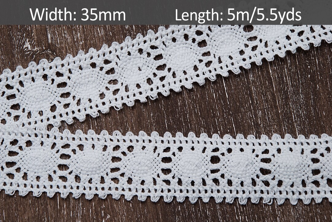 35mm White Crochet Lace Trim 5.5yds Cotton Lace Ribbon Lace - Etsy