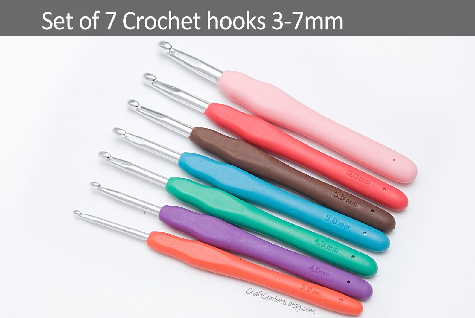 Set of 7pcs Crochet Hook 3-7mm Ergonomic Aluminum Single | Etsy