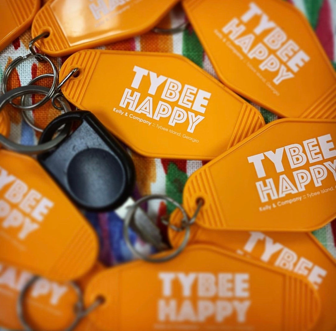Tybee HAPPY Vintage Style Keychain - Etsy