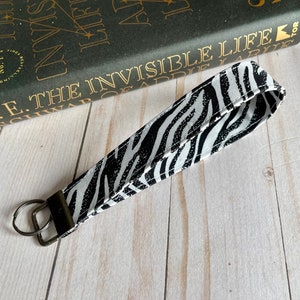ZEBRA Animal Print, BLACK and WHITE Fabric Wristlet Keychain, Key Fob ...
