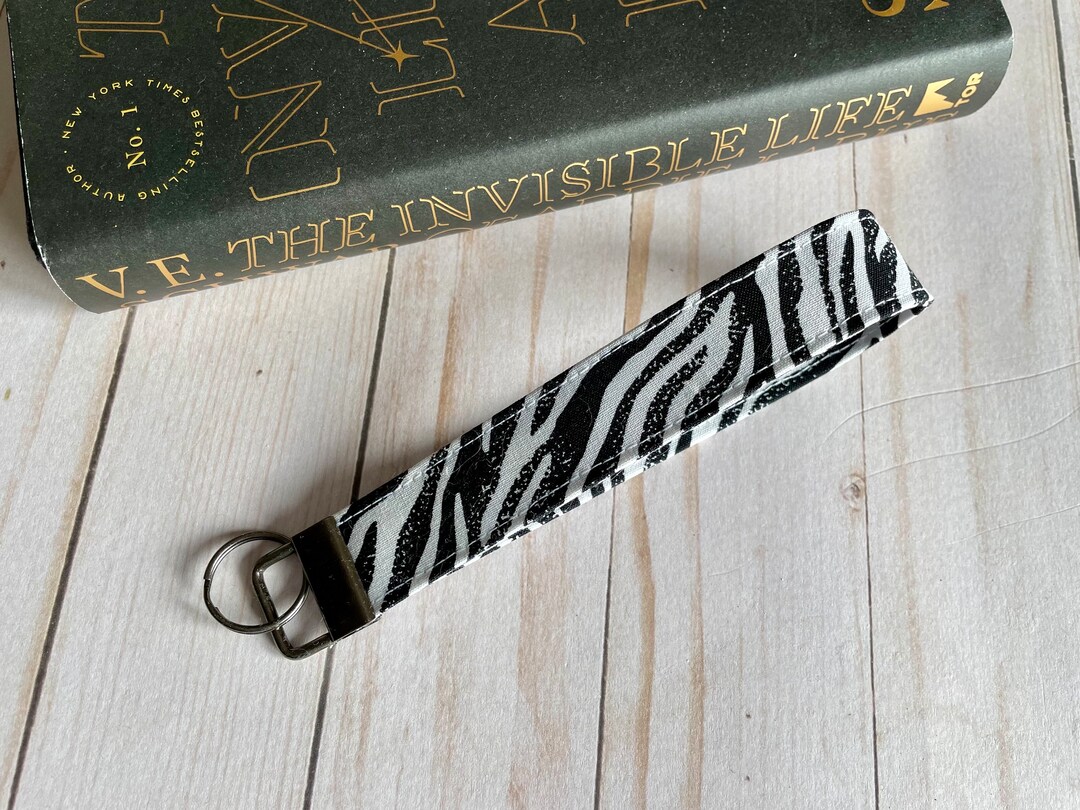 ZEBRA Animal Print, BLACK and WHITE Fabric Wristlet Keychain, Key Fob ...