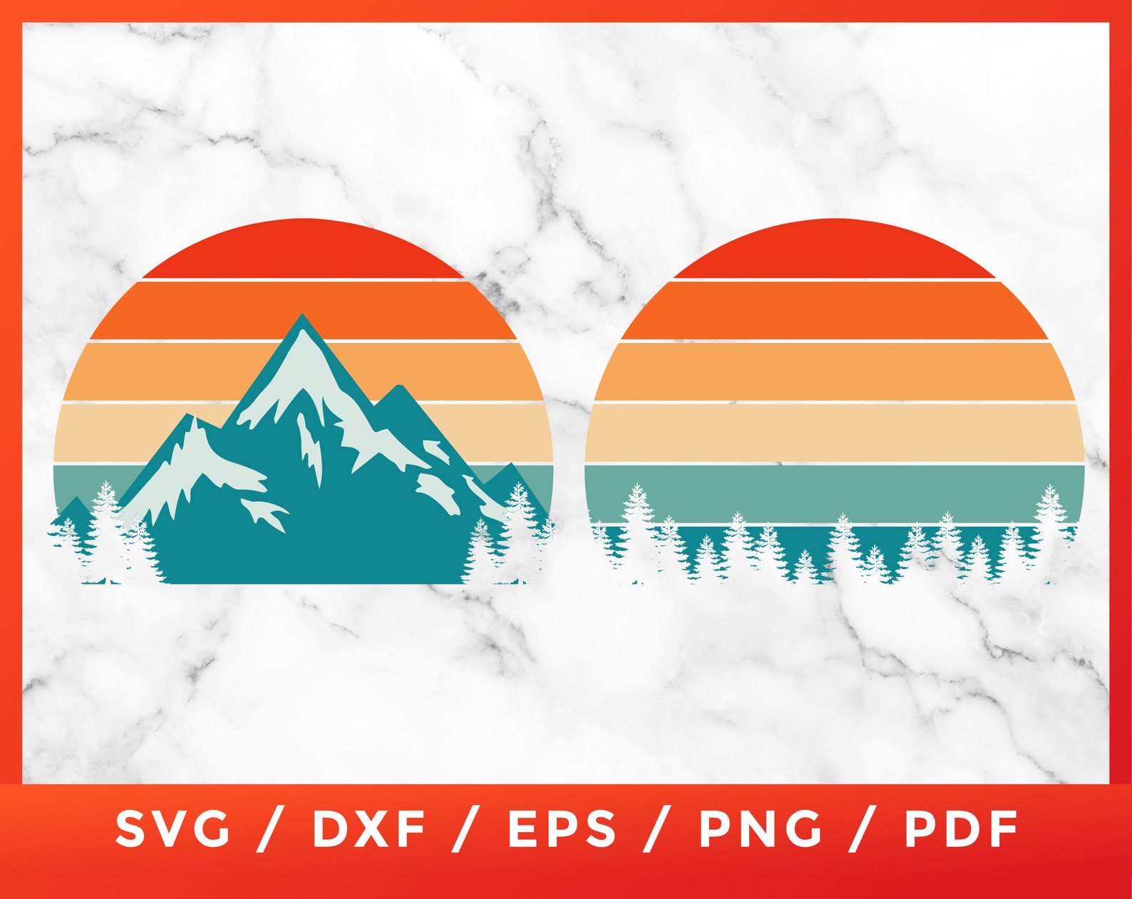 Distressed Retro Vintage Sunset SVG, Sunset Mountains, Trees, Summer ...