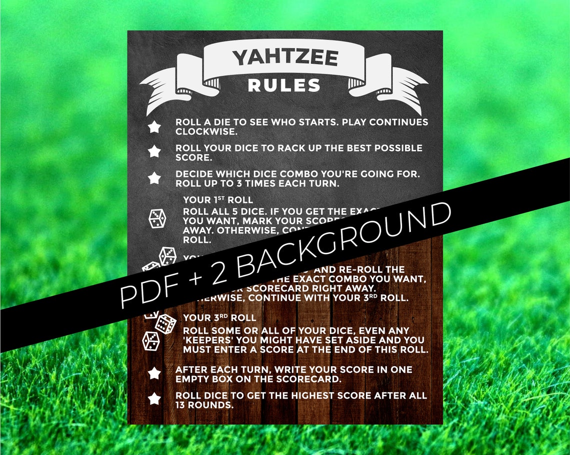 Yard Yahtzee Poster,yard Yahtzee Rule,yahtzee Game Rule,yard Game Sign ...