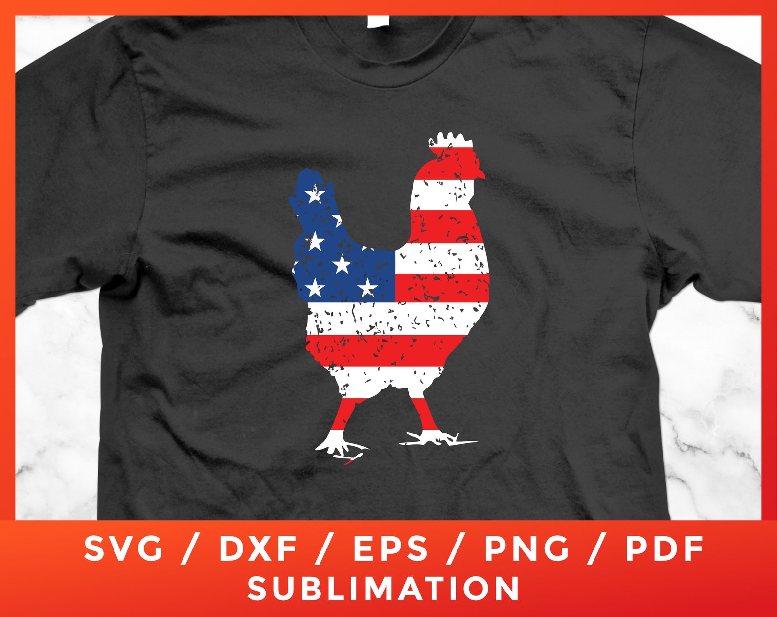 American Flag Chicken USA 4th of July for Cricut Silhouette Cut Files ...