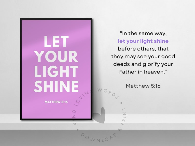 Let Your Light Shine, Bible Verse Poster, Bible Verse Wall Art, Bright ...