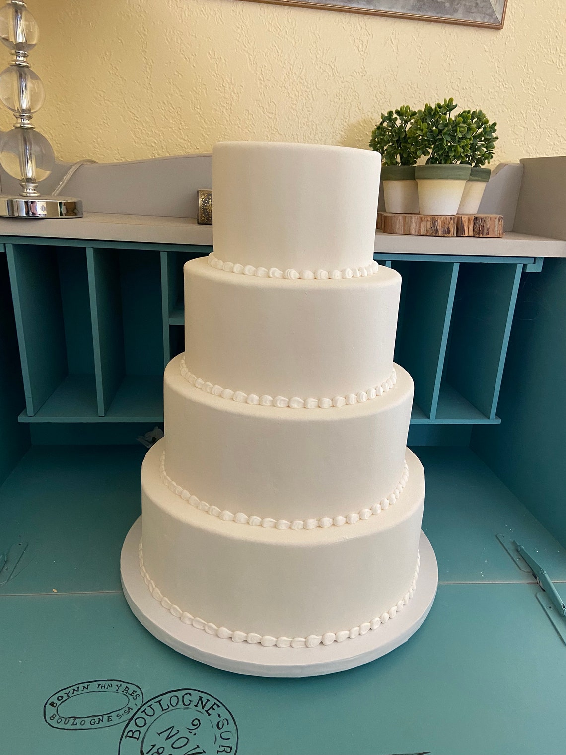 Four Tier With Bead Borders Faux Wedding Cake - Etsy