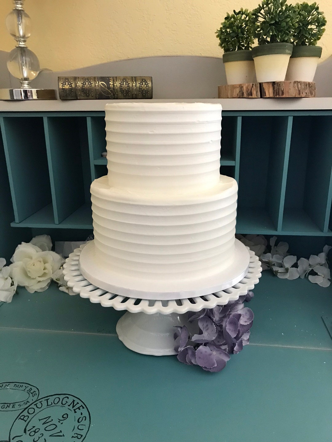 Two Tier Horizontal Lines Textured Faux/fake Wedding Cake - Etsy