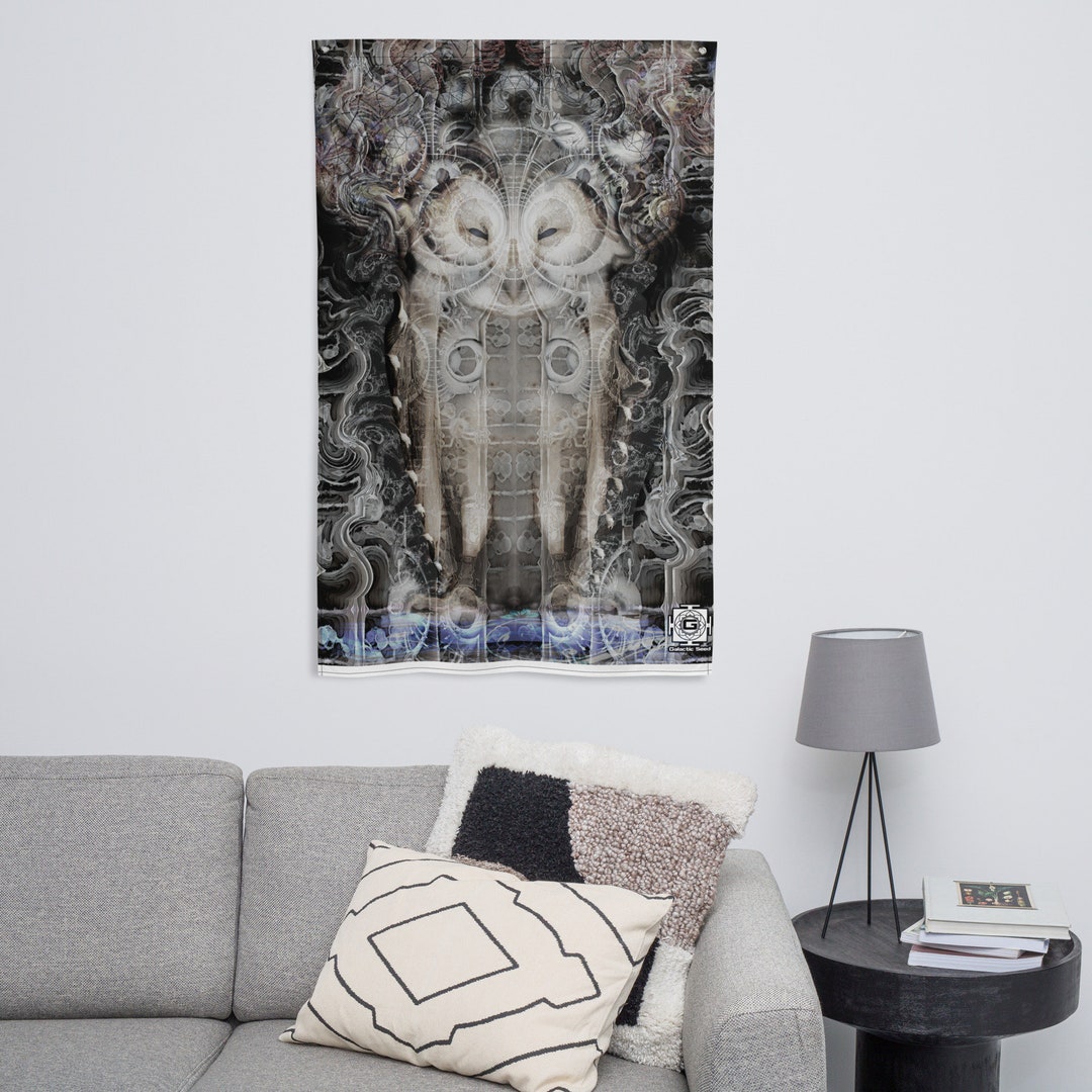 Owl Wisdom Banner, Surreal Tapestry, Trippy Fabric, DMT Wall Hanging ...