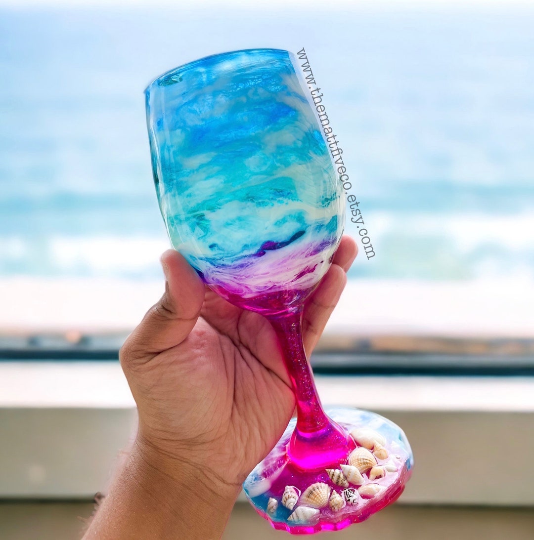 Stemmed Beach Wine Glass With Real Seashells, Beach Glassware, Beach ...