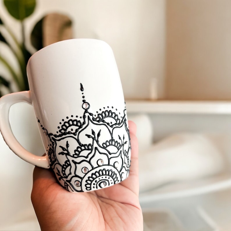 Mandala Ceramic Coffee Mug, Hand-painted Mug, Mandala Gifts, Flower Mug ...