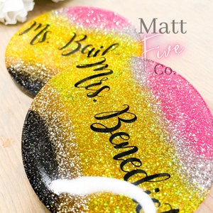 Personalized Resin Teacher Coasters, Pencil Coaster for Teacher ...