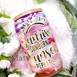 Personalized Beach Inspired Pink and Purple Sunset Libbey Glass Cup ...