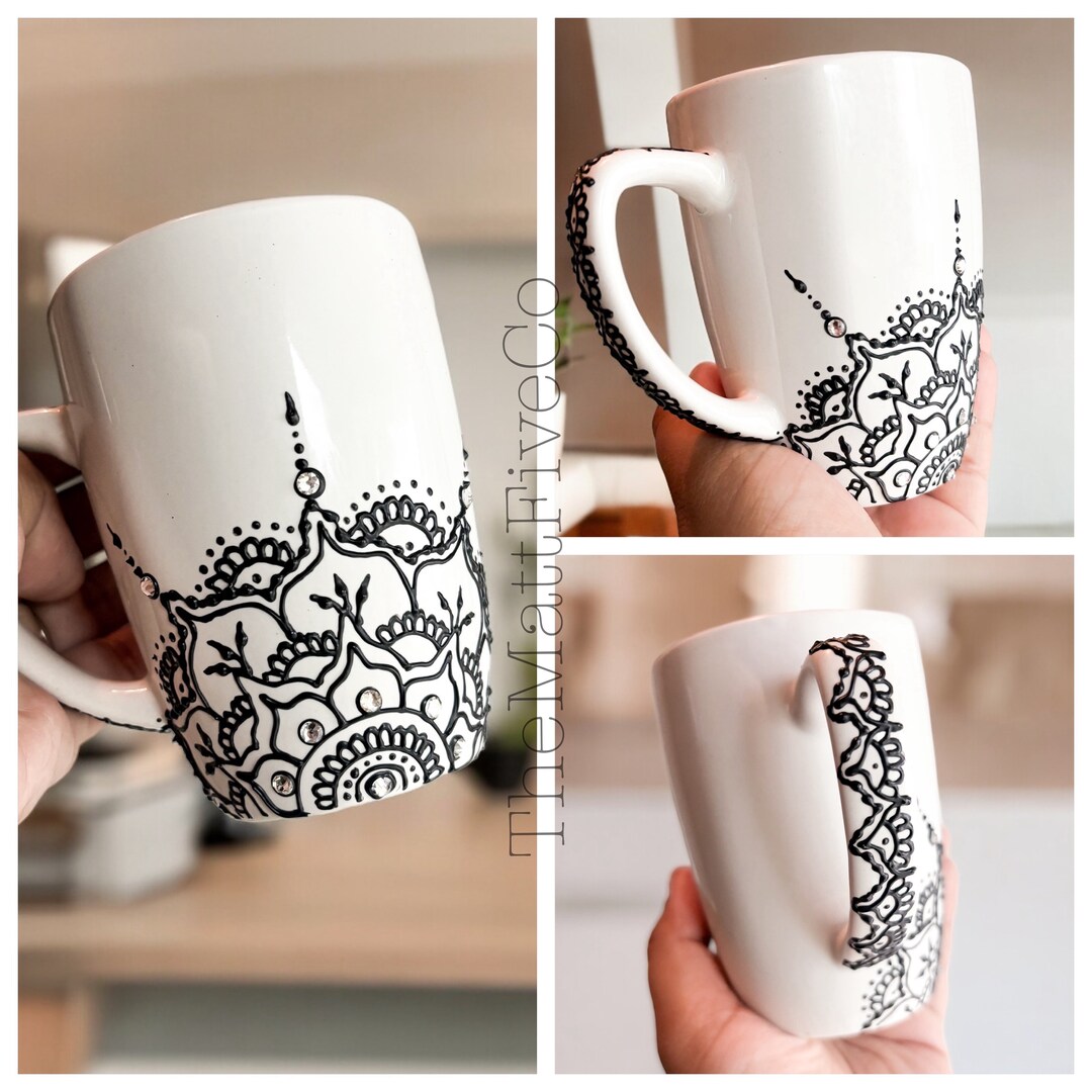 Mandala Ceramic Coffee Mug, Hand-painted Mug, Mandala Gifts, Flower Mug ...