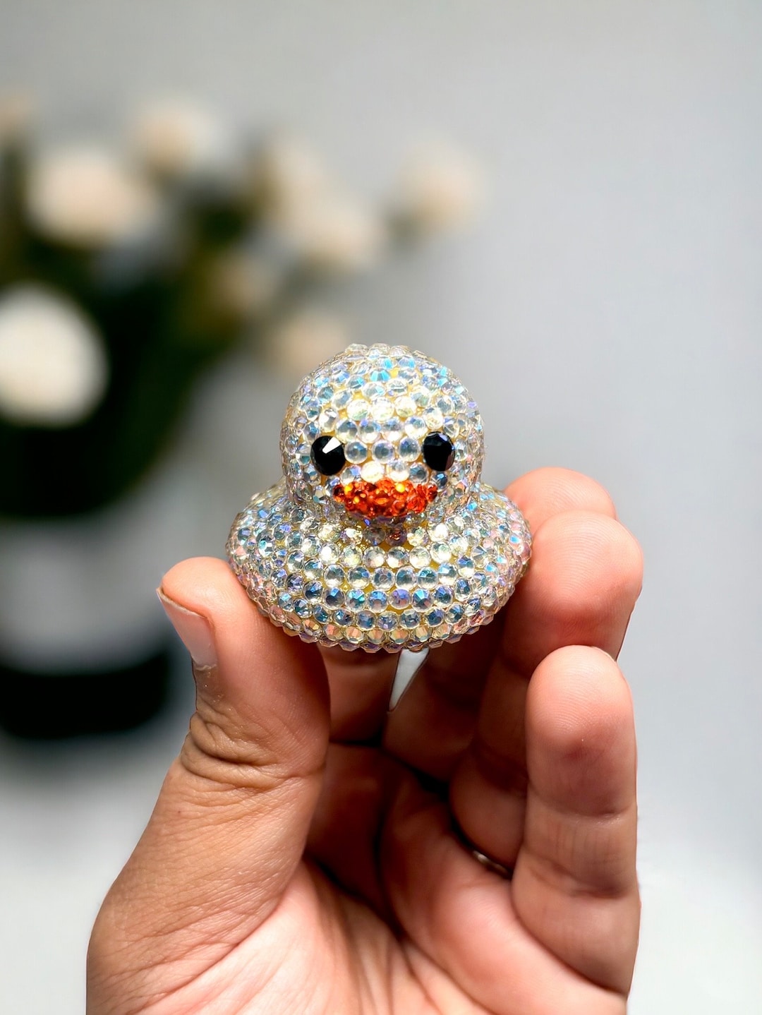 Mini Iridescent White Rhinestone Rubber Duck, Bling Duck, Cruise Ducks ...