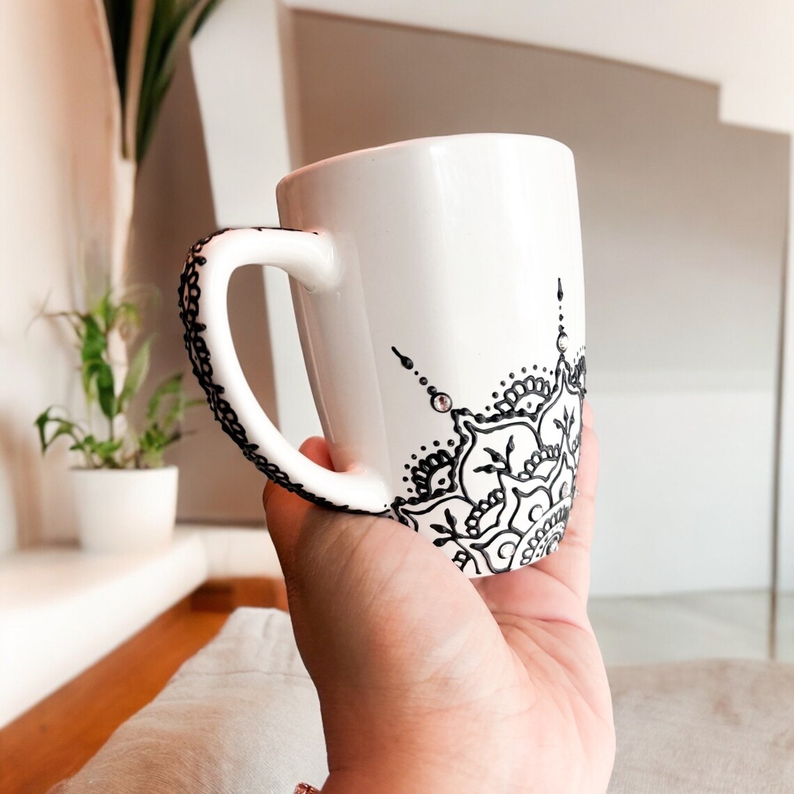 Mandala Ceramic Coffee Mug, Hand-painted Mug, Mandala Gifts, Flower Mug ...