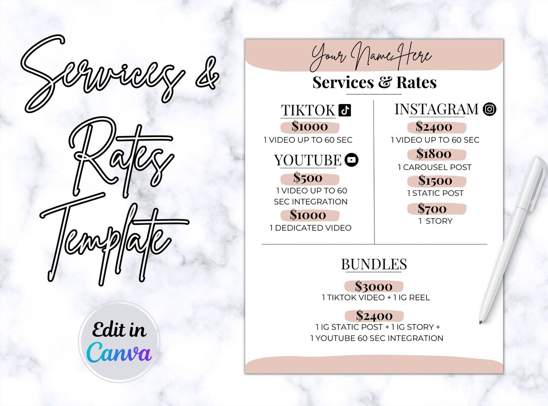Services & Rates Template for Social Media Content Creator | Canva ...