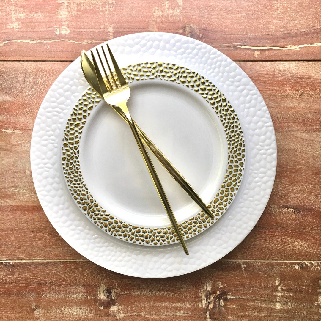 Rustic Coastal Collection. White Wedding Plates. Disposable Gold, Rose ...