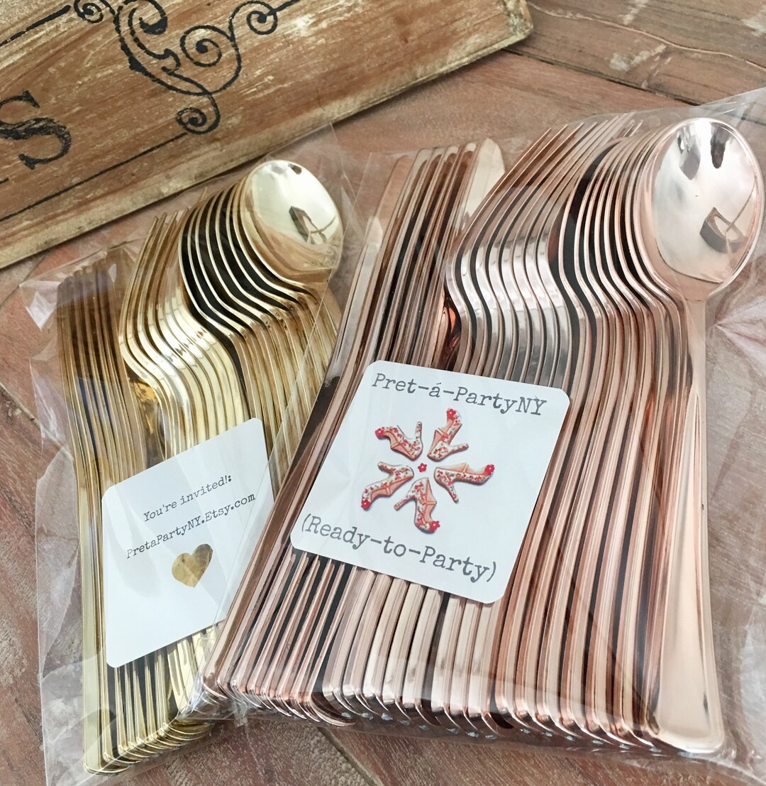 24CT Disposable Metallic Assorted Cutlery. Plastic Wedding Utensils ...