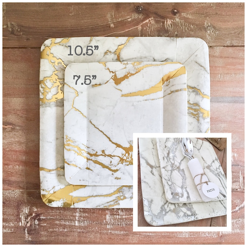 Mod Marble Square Dinner Collection. Marble Party Decor. White - Etsy