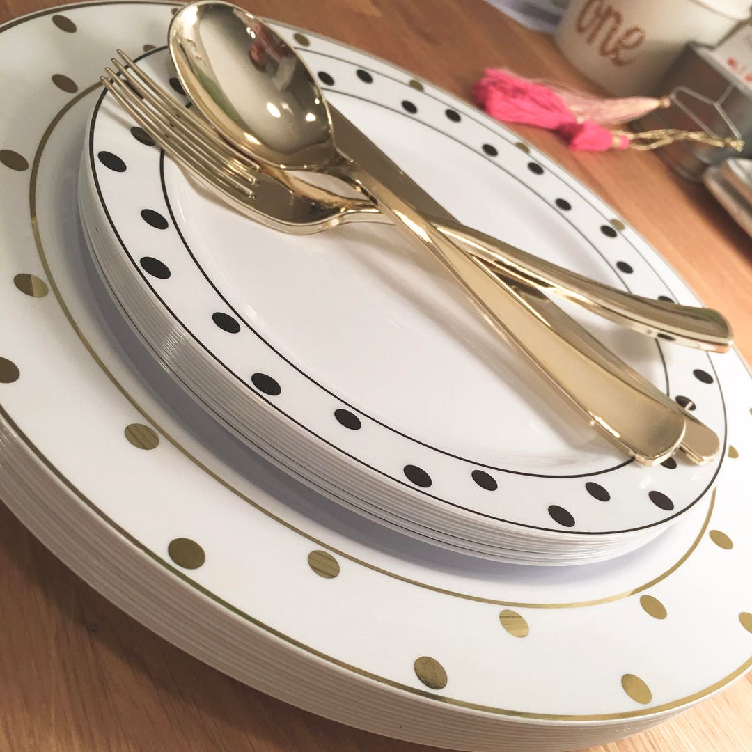 Polka Dot Couture Collection. Modern Gold, Black and White Party Plates ...
