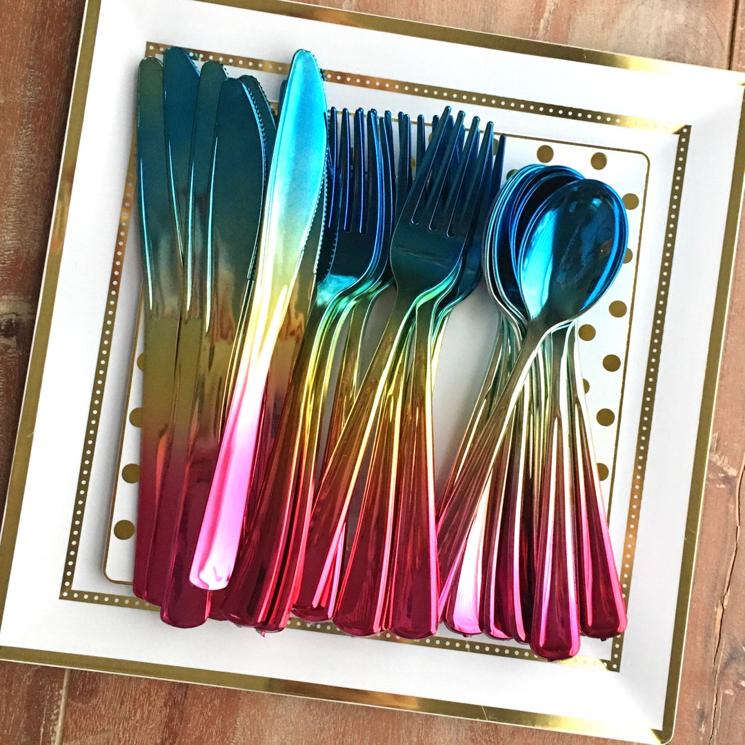 24CT Disposable Metallic Assorted Cutlery. Plastic Wedding Utensils ...