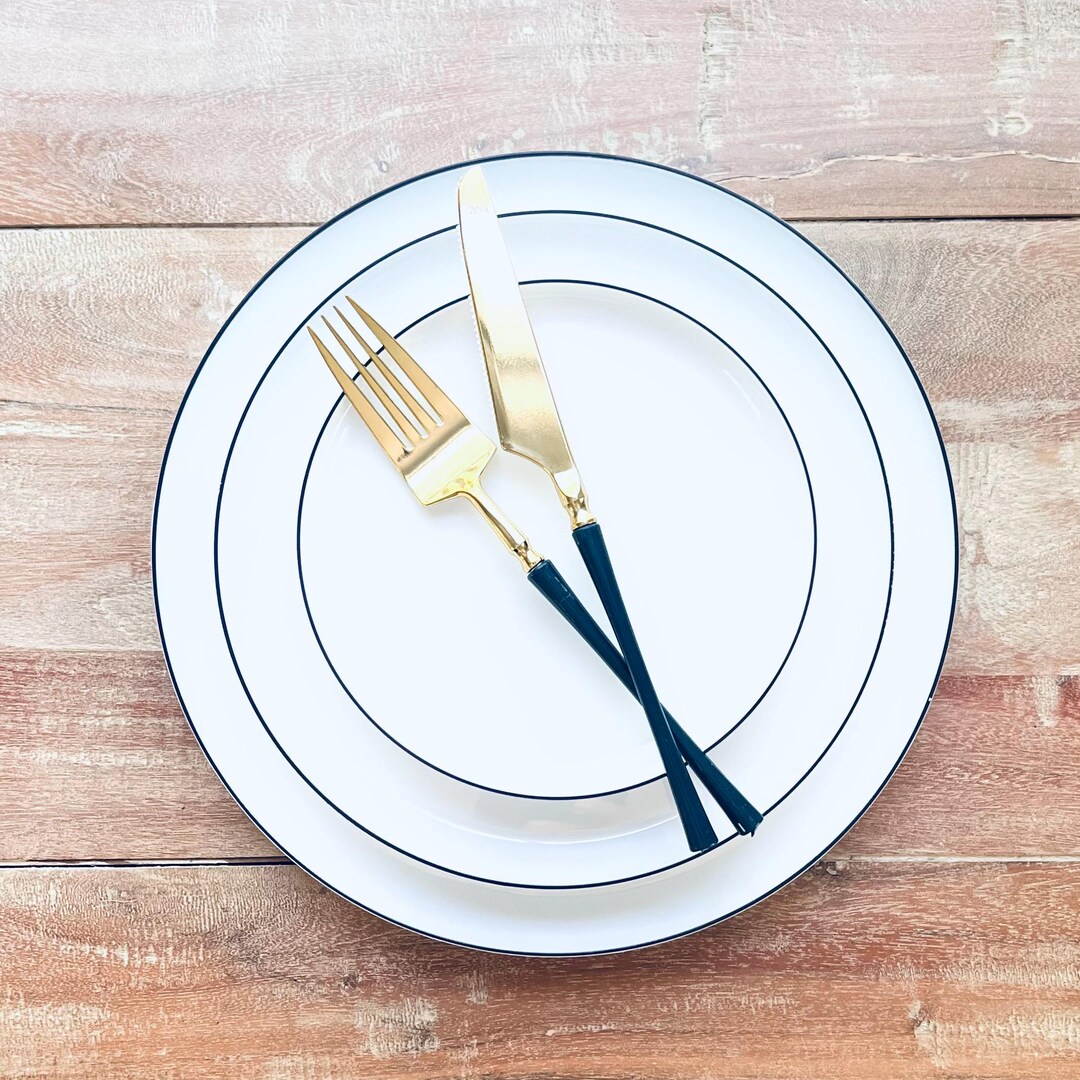 Nantucket Collection. Elegant Modern White and Navy Disposable Modern ...