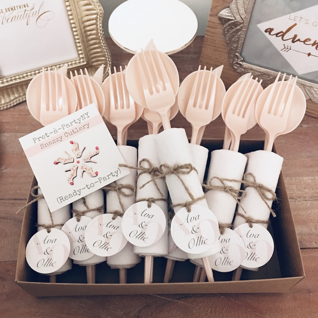 Disposable Modern Cutlery Kit. Plastic Wedding Forks, Spoons, Knives ...