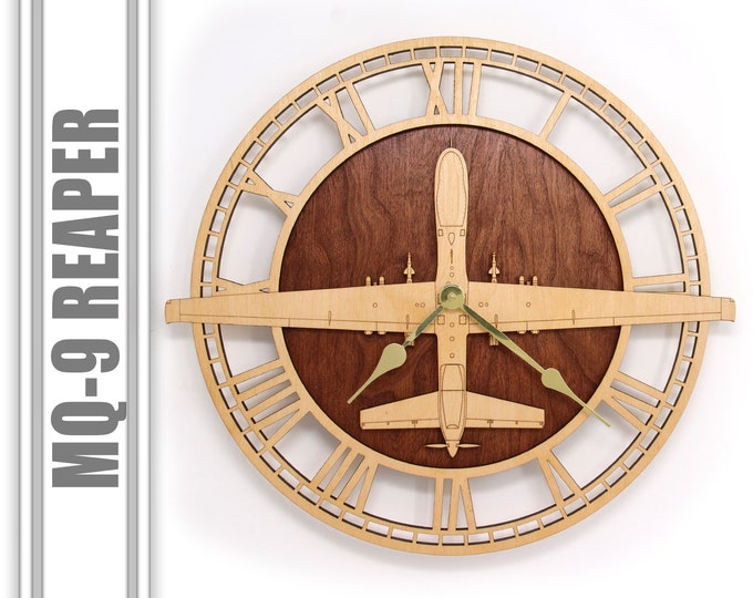 MQ-9 Reaper UAV Drone Wood Clock, United States Air Force, Aircraft ...