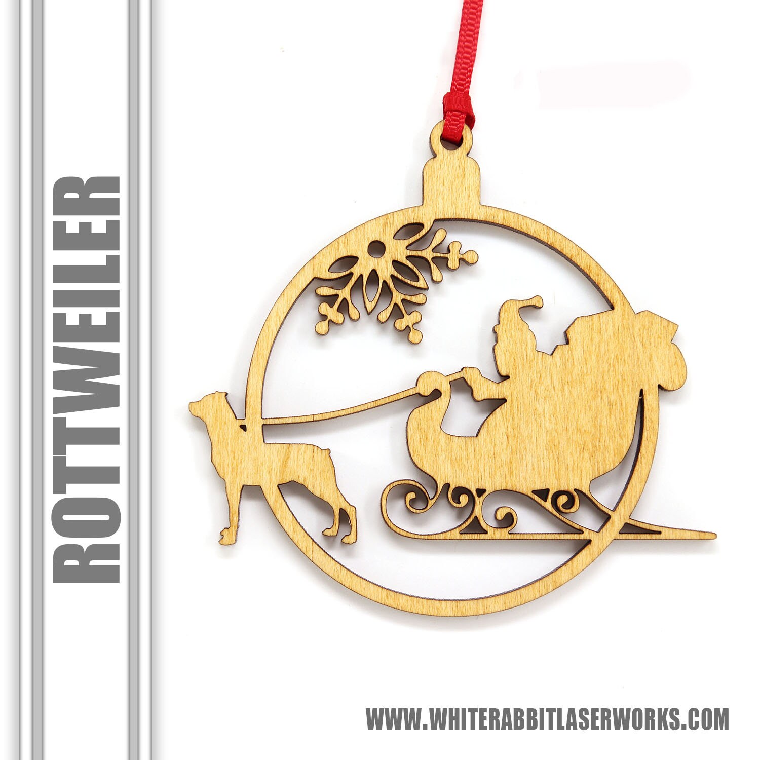 Rottweiler Dog Pulling Santa Christmas Ornament, Dog Lover Gift, Wooden ...