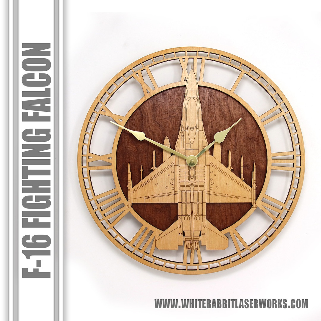 F-16 Fighting Falcon Wooden Wall Clock, United States Air Force ...