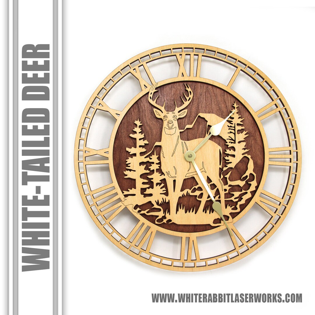 White-tailed Deer Wooden Wall Clock, Hunting Gifts, Hunter Gift, Gift ...