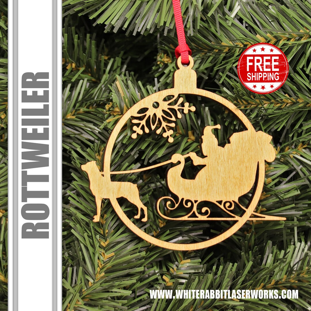 Rottweiler Dog Pulling Santa Christmas Ornament, Dog Lover Gift, Wooden ...