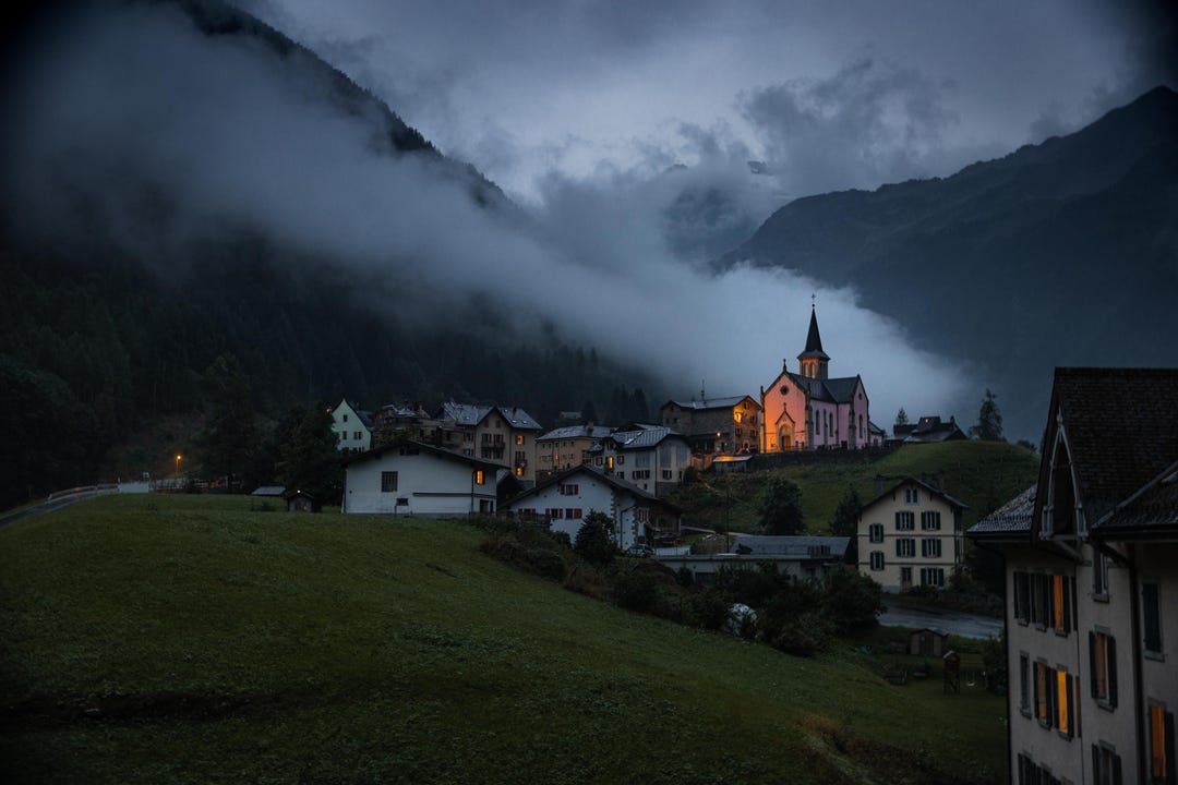 Pink Church, Trient Switzerland Poster, Tour Du Mont Blanc Art - Etsy