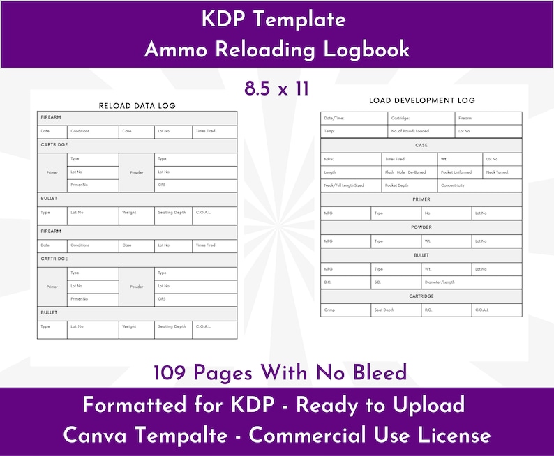 Approved KDP Ammo Reloading Logbook Template 109 Page PDF Canva ...
