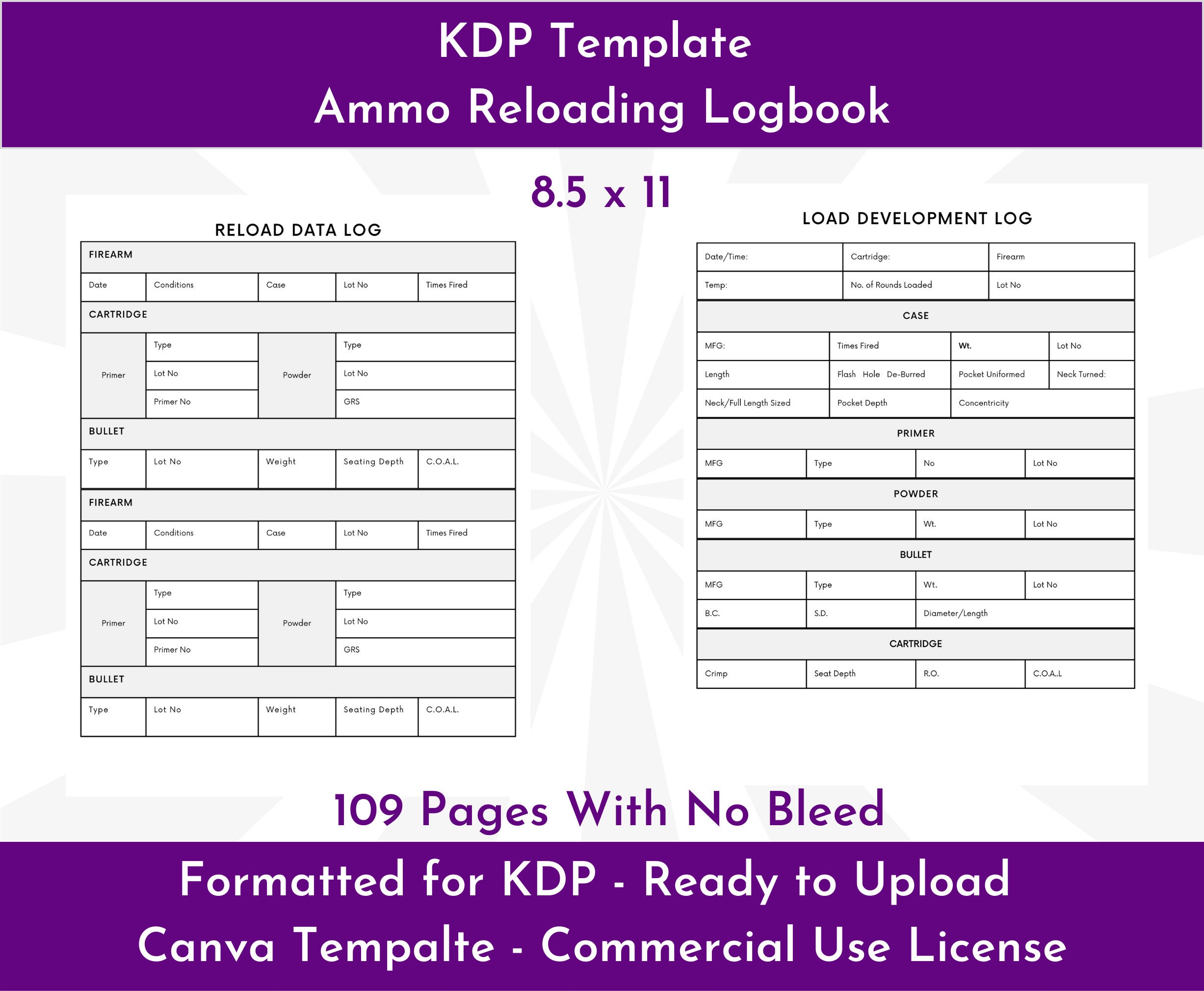 Approved KDP Ammo Reloading Logbook Template 109 Page PDF Canva ...