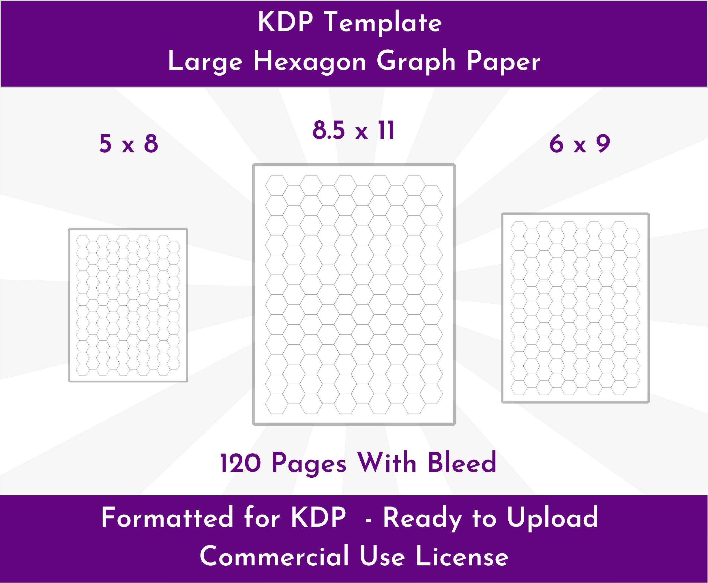 Plantilla de papel hexagonal grande KDP aprobada / PDF de 120 páginas / Descarga digital / 5x8 ...