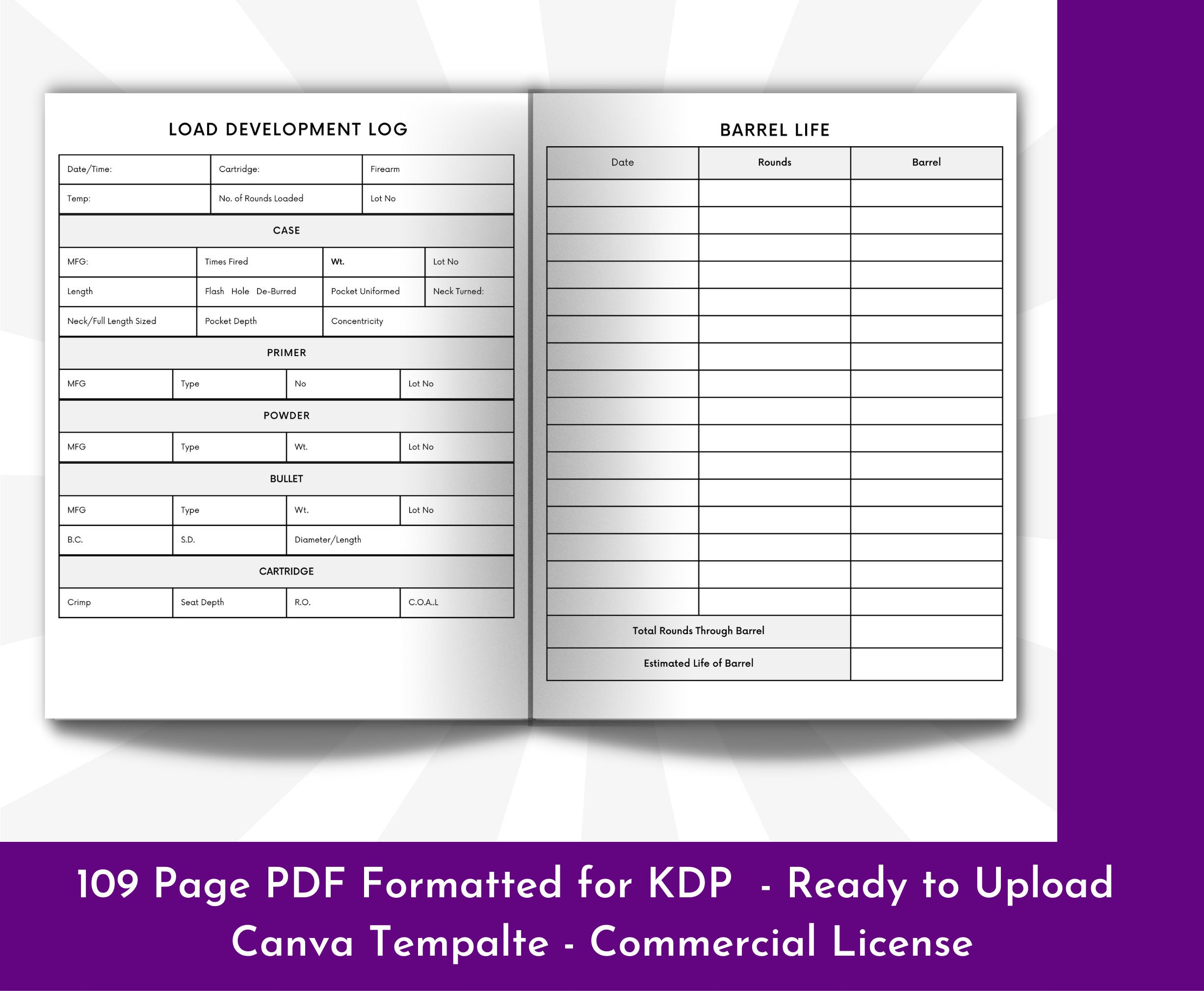 Approved KDP Ammo Reloading Logbook Template 109 Page PDF Canva ...