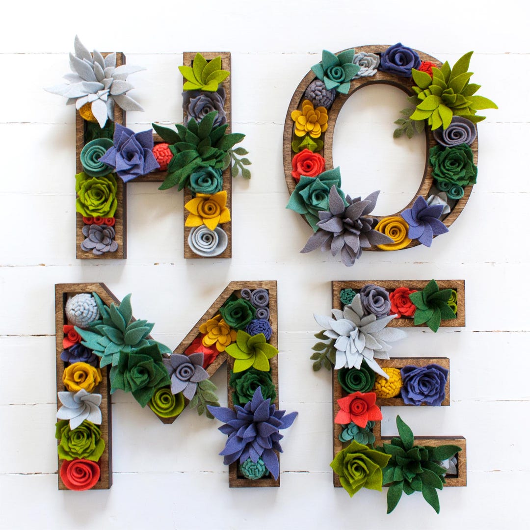 Faux Succulent Filled Wood Letters for HOME Sign, Colorful Artificial ...