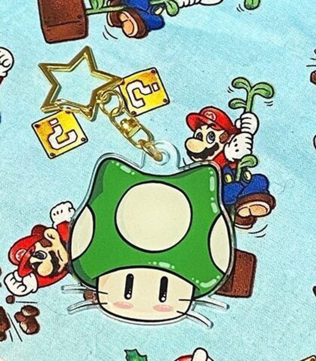 1UP Mushroomcat Keychain - Mario, Video Game, Nintendo, 1 UP, Kawaii ...
