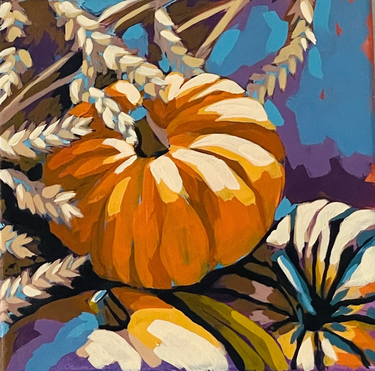 Fall Pumpkin Scene - Original Acrylic Painting 8”x8” - Etsy