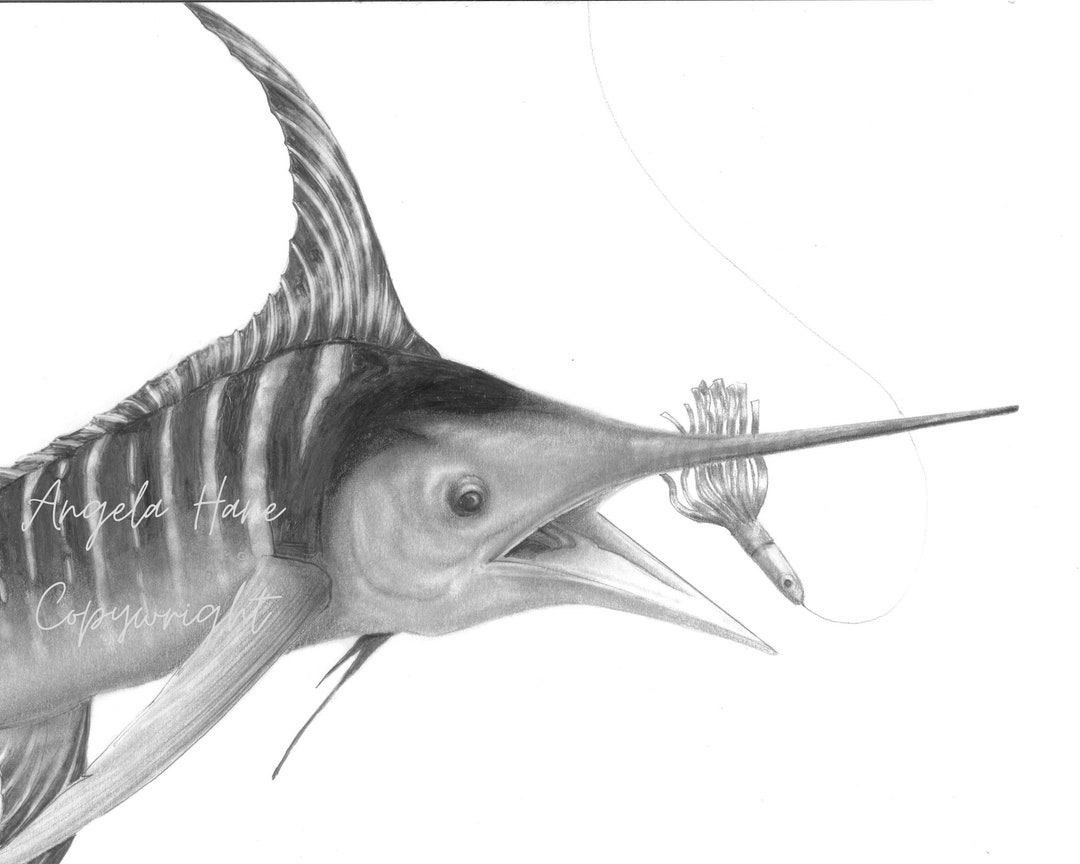 The Chase Sail Fish Marlin Graphite Print - Etsy