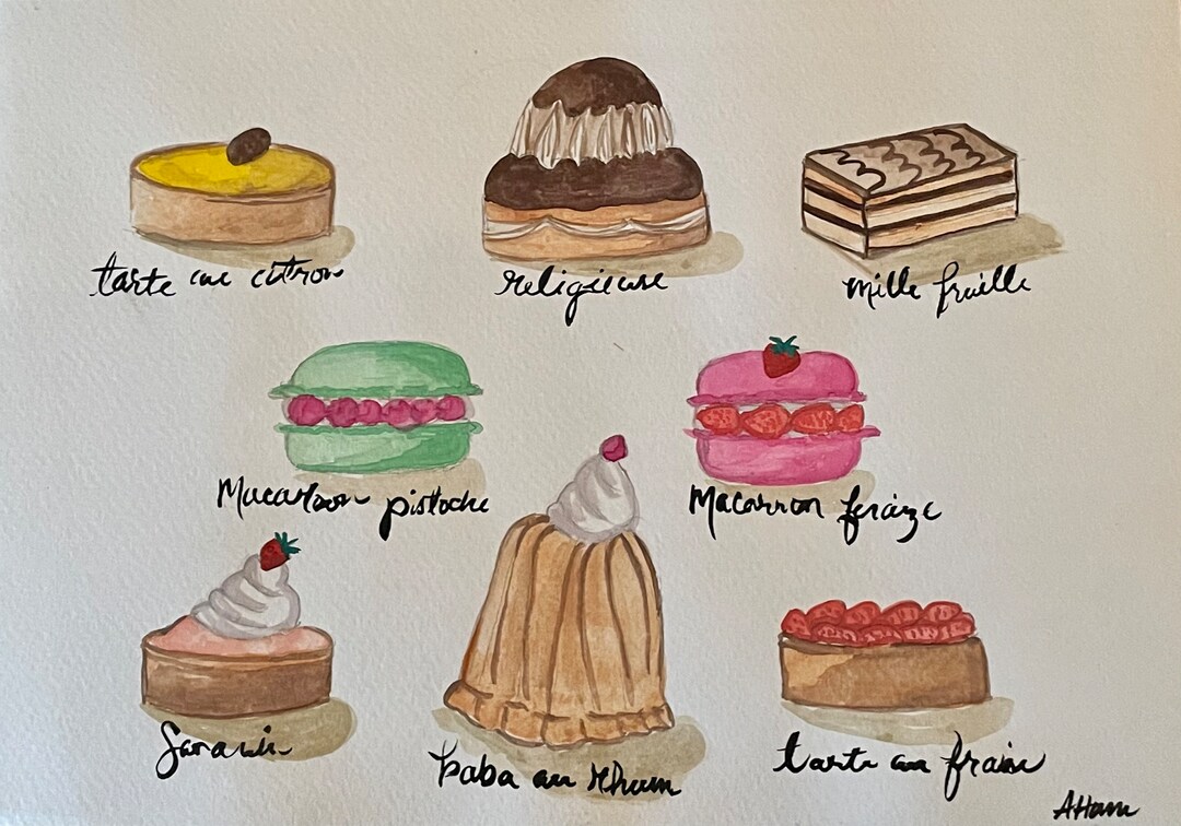 French Pastries so Sweet Watercolor Original - Etsy