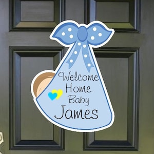 Welcome Home Baby Door Sign, It’s a Boy or Girl Stork Art, Hospital ...