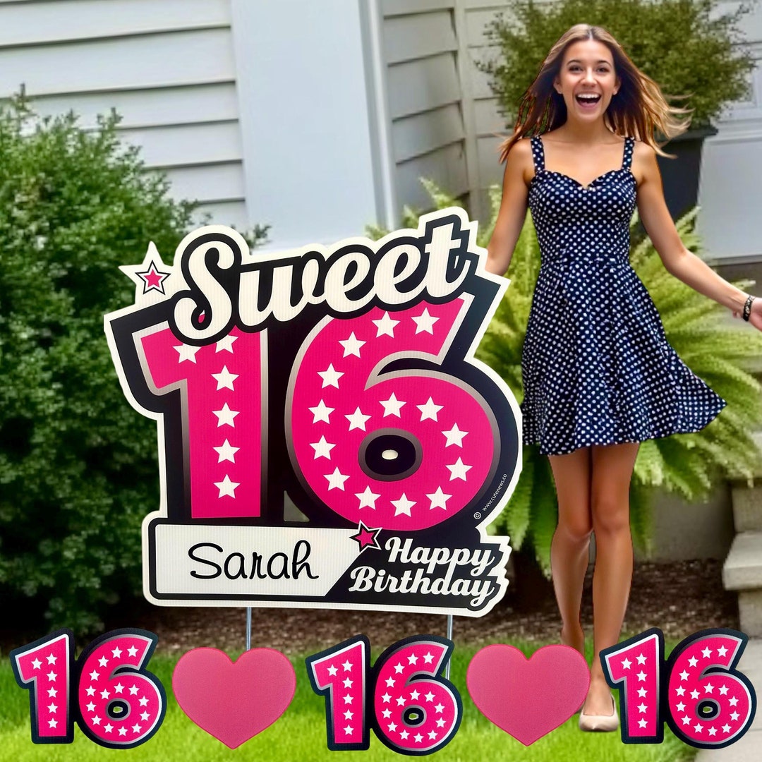 Personalized Sweet 16 Yard Sign: Happy Sixteen Birthday Girl, Boy Lawn ...